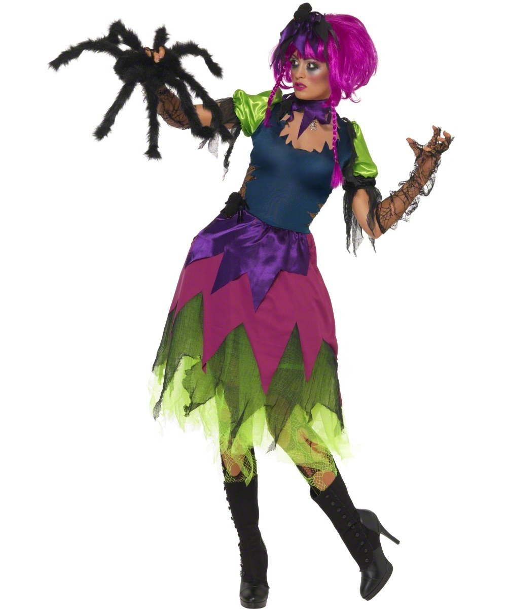 Déguisement sorcière fluo : Costume sorcière araignée femme - Fête ...